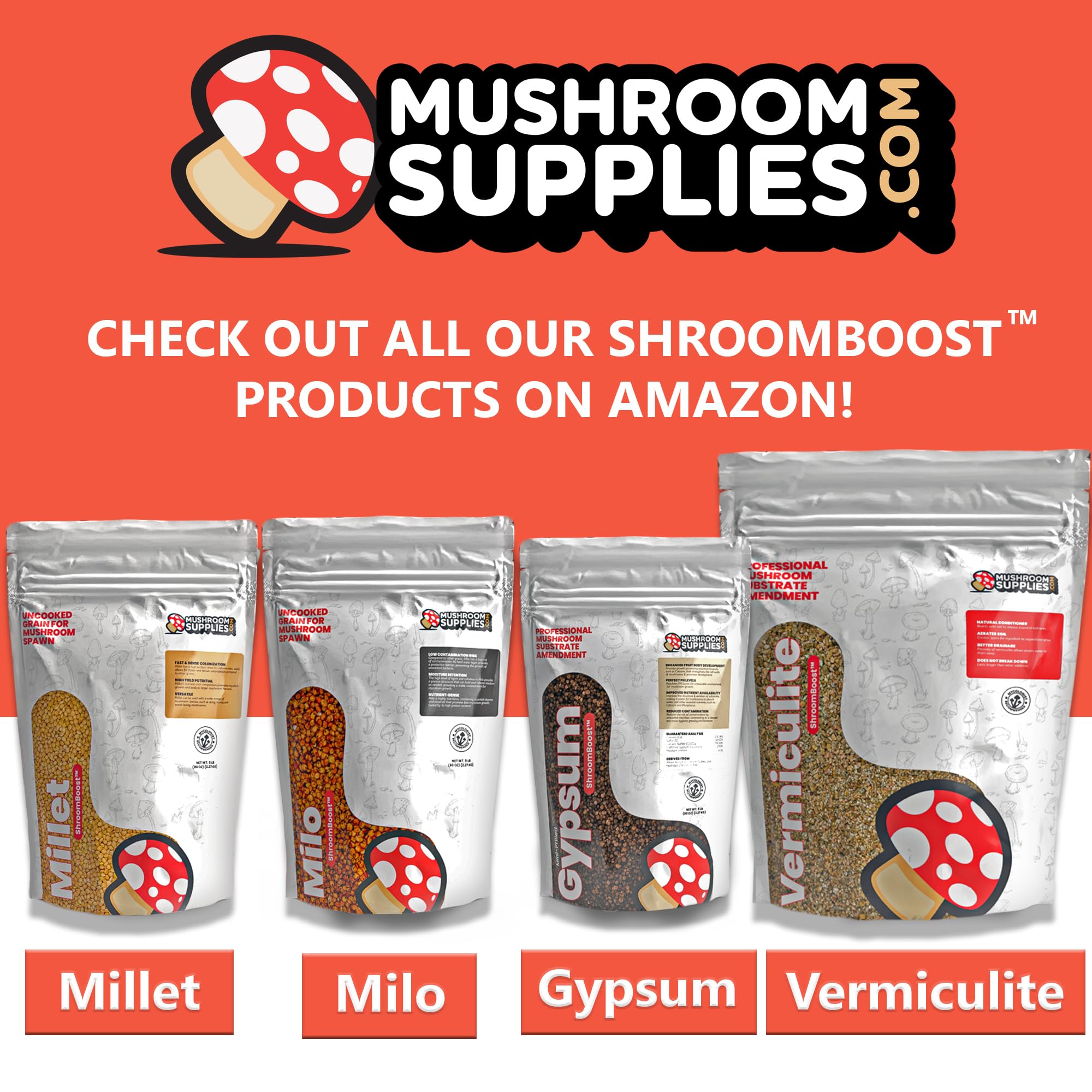 MushroomSupplies.com Non-Sterilized Milo for Mushroom Growing - ShroomBoost™ Uncooked Grain Spawn - Substrate & Monotub Solution - Perfect for DIY Mushroom Grow Kits & Spawn Bags - 5 LBS