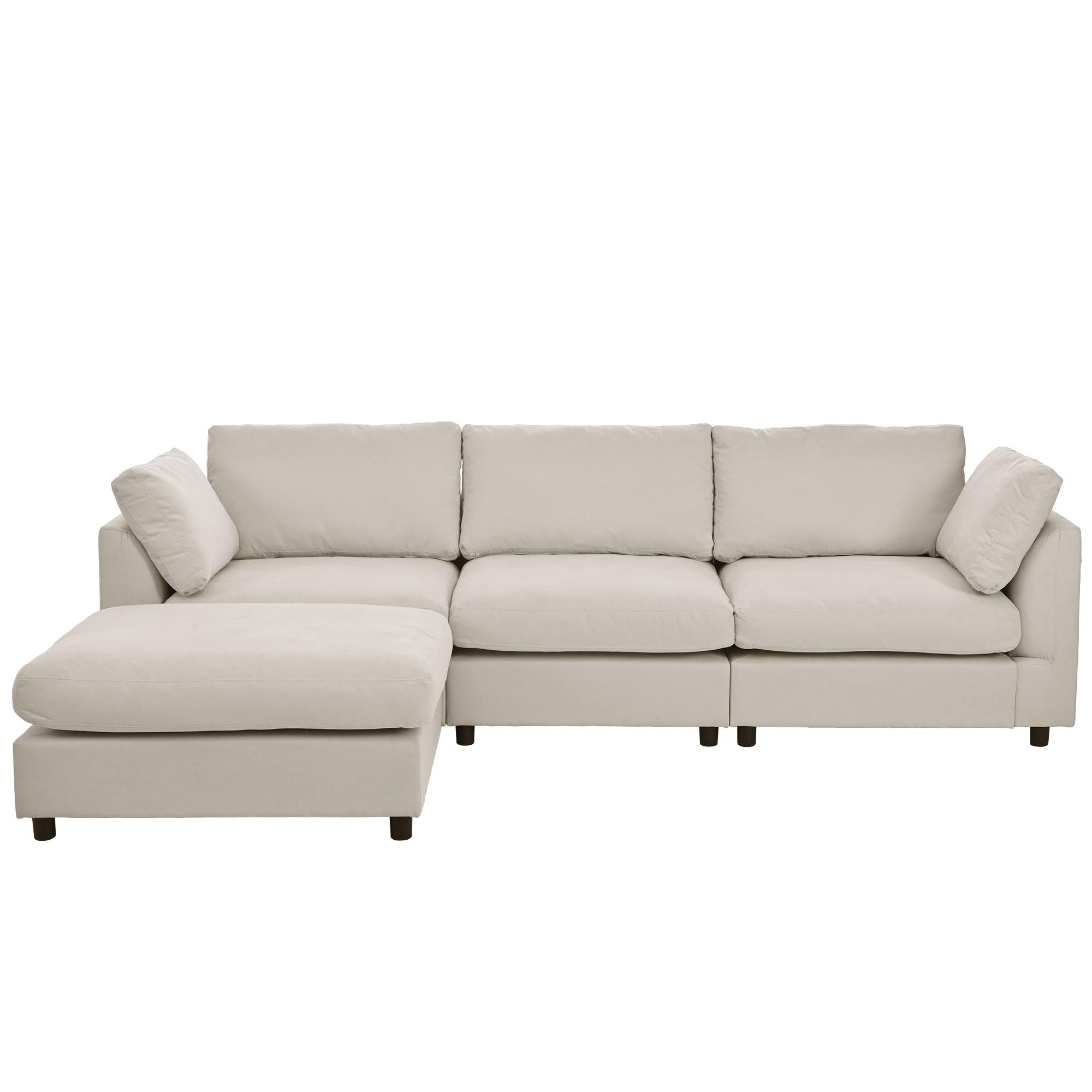 Tmsan 113" Large Sectional Sofa Cloud Couch for Living Room, Modern L Shaped Couch Set with Reversible Chaise, 4 Seater Polyester Fabric Sofa with Convertible Ottoman & 2 Pillows for Apartment Office