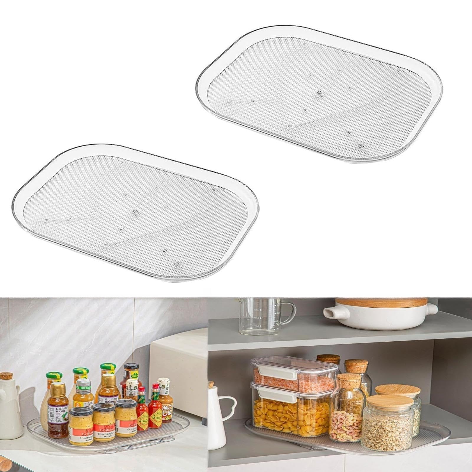MILLTO Square Lazy Susan for Refrigerator,Lazy Susan Turntable Organizer for Refrigerator, Countertop Condiment Storage Rack for Kitchen, Pantry, Cabinet, Dining Table (2pc(13.77 * 10.23 * 1.26in))