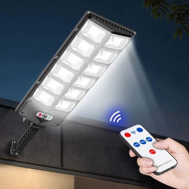 Solar Outdoor Lights, 504 LED 65000LM 2000 Watt, Waterproof Street Light with Motion Detection, Remote Control, Dusk to Dawn Feature, 2 Pack