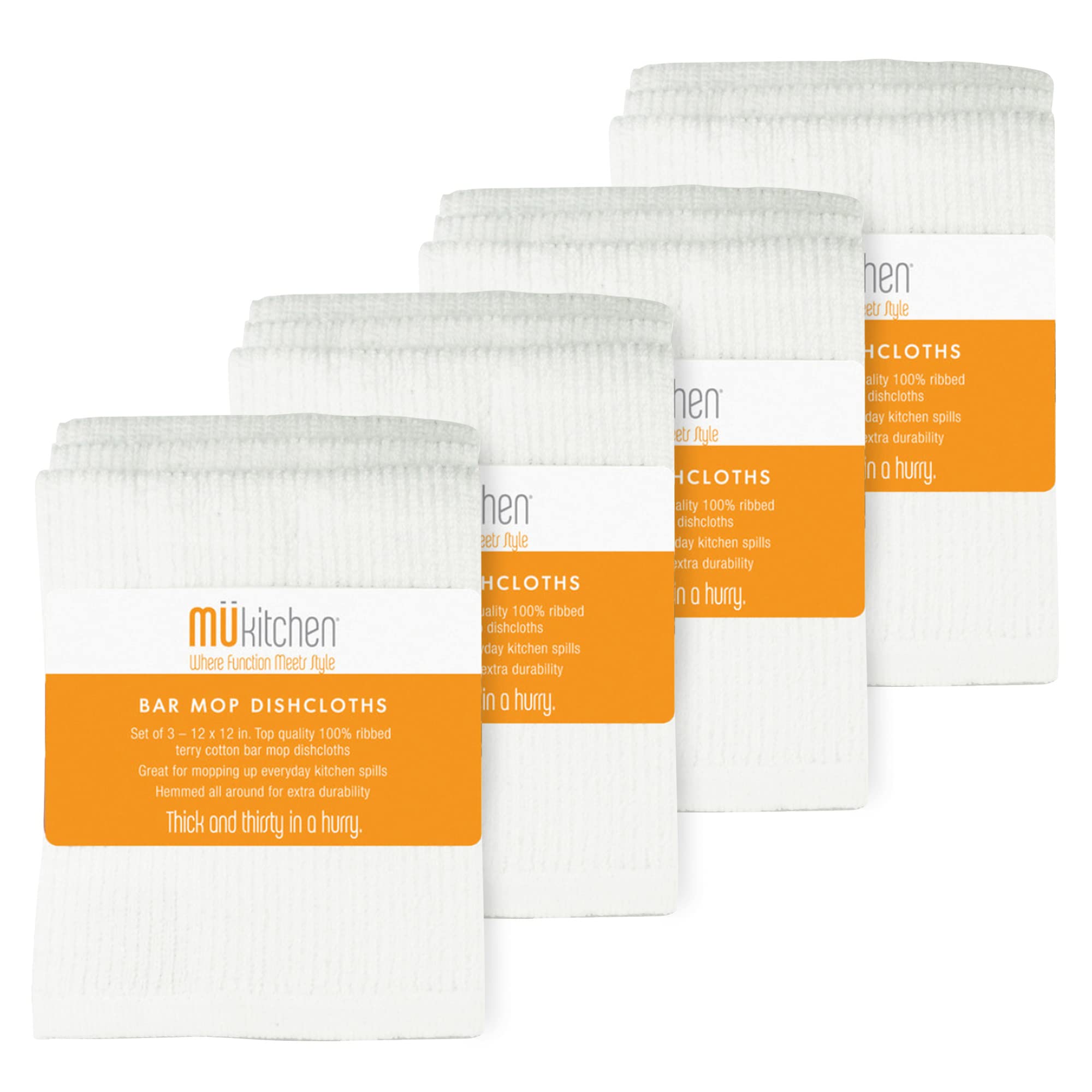 MU kitchen | Bar Mop Cloth is 100% Quality Terry Cotton | Kitchen Dish Cloths for Cleaning & Drying Surfaces | Machine Washable & Reusable | Set of 12