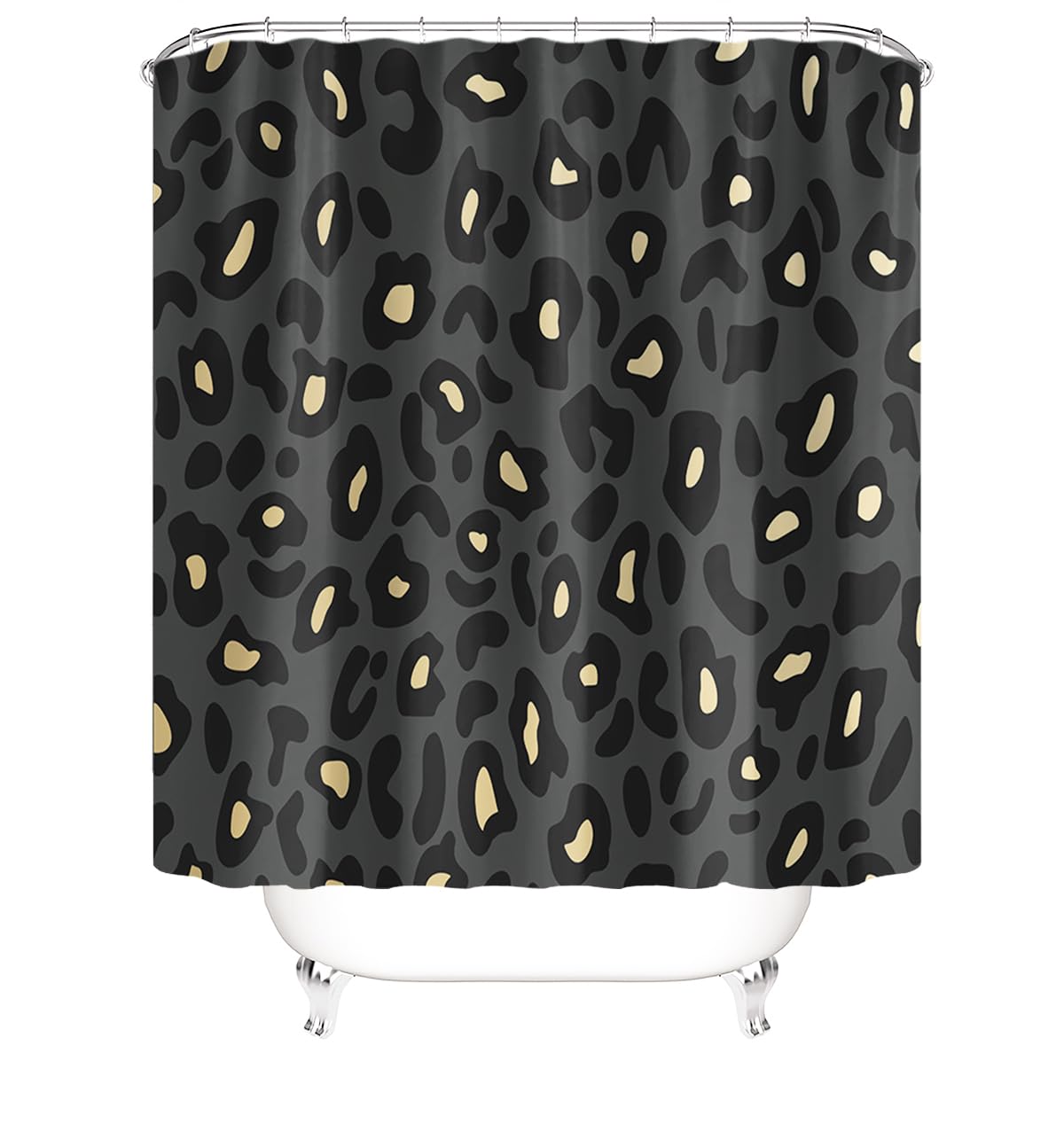 Mightree Bathroom Shower Curtains 4 PCS Sets, Waterproof Fabric Bathroom Curtain with 12 Hooks, Toilet Lid Cover and Bath Mat, Non-Slip Rug Foot Mat, Shower Curtain and Rug Set, Black, Large