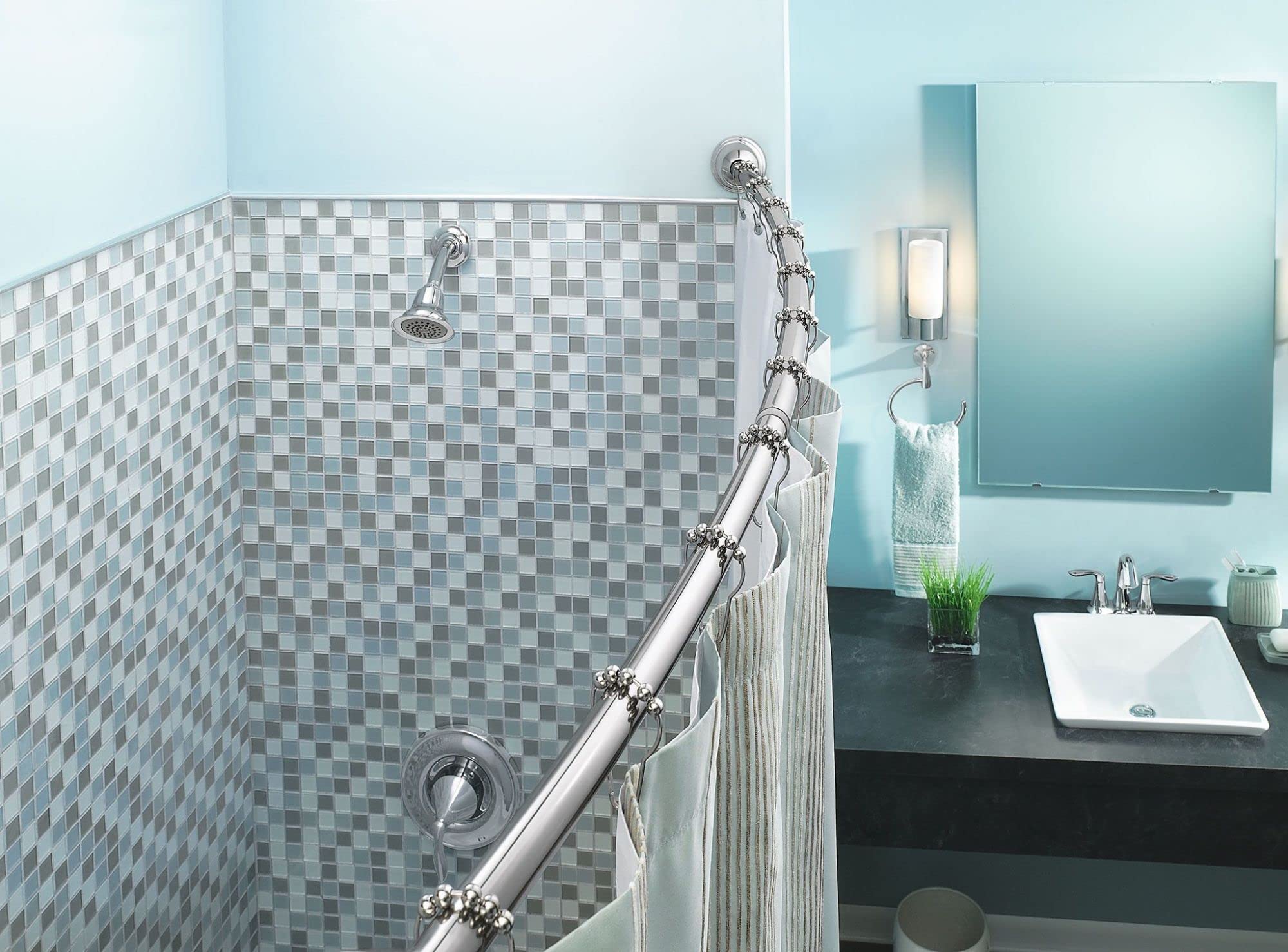 Moen DN2141CH 60-Inch Adjustable Stainless Steel Double Curved Shower Rod, Chrome
