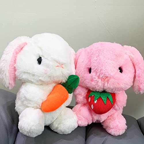 PERUKOYO Easter Plush Easter Bunny Plush Toys Cute Animal Bunny Stuffed Doll Toy Easter Basket Stuffers Gift for Kids Easter Decoration (Pink+White 8.6")