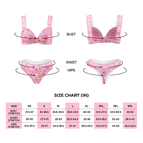 Littleforbig Women Nightwear Strap Sleepwear Cami Top and Thong Bralette Set - Usagi Sporty Pink M