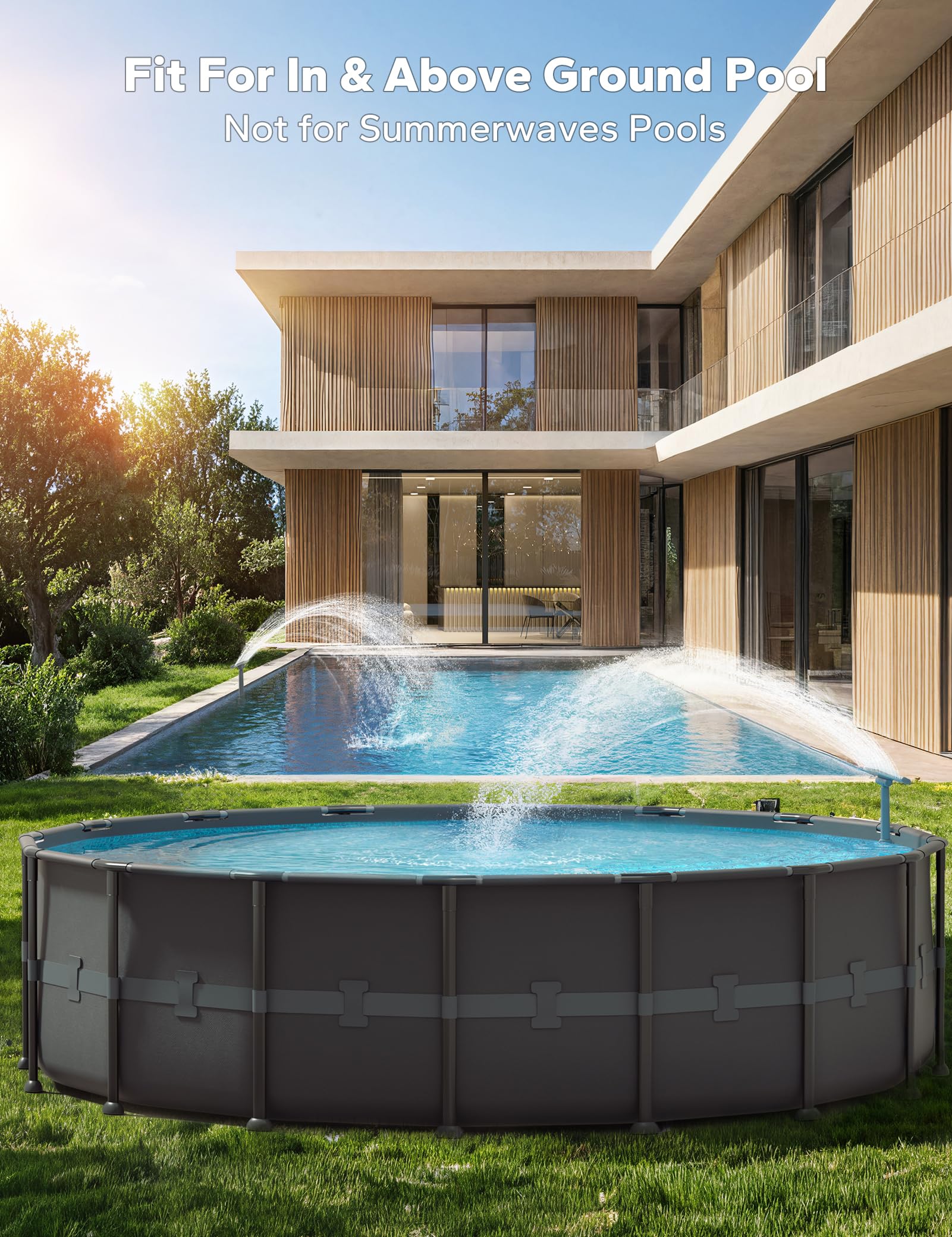POOLHACKER Pool Fountains for Above and In-ground Pools, Adjustable Whale Tail Waterfall Wide Width Pool Sprinkler Fountain for Relaxation & Cooling 10-20 Degrees, Swimming Pool SPA Accessories