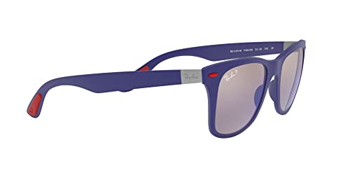 Ray-Ban RB4195M Scuderia Ferrari Collection Square Sunglasses, Matte Dark Blue/Chromance Polarized Grey Mirrored Blue, 52 mm