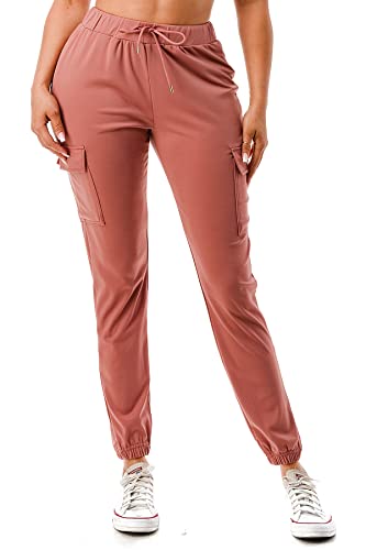 Petalroz Women's Cargo Joggers Drawstring Hiking Pants for Women Outdoor Casual Athletic Workout with Pockets,Pink,X-Large
