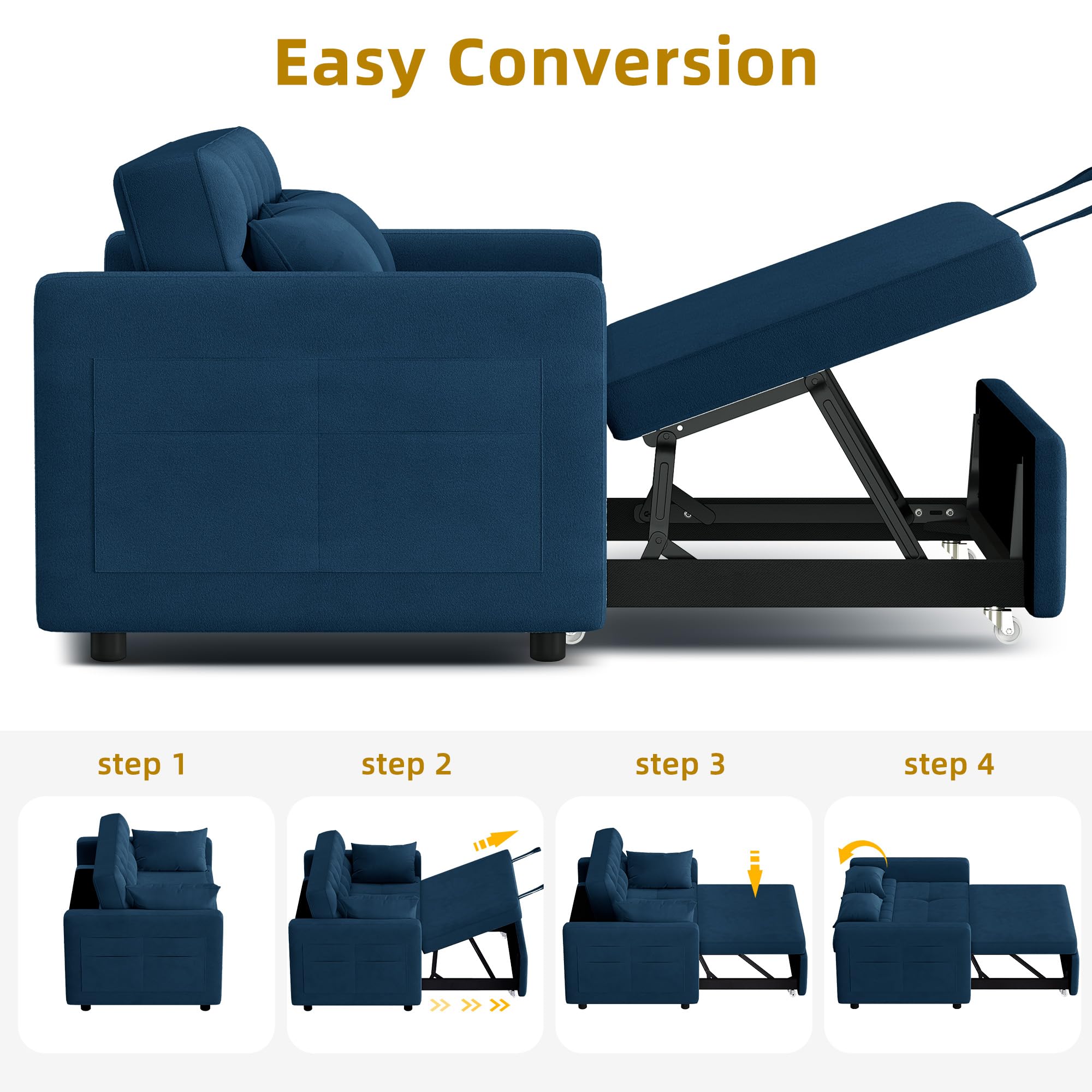 YITAHOME 55" Convertible Sofa Bed, 3-in-1 Sleeper Sofa with Pull-Out Bed, Cat-Scratch-Proof Fabric Futon Couch with Reclining Backrest and Side Pocket, Loveseat for Living Room, Grey, Full Size