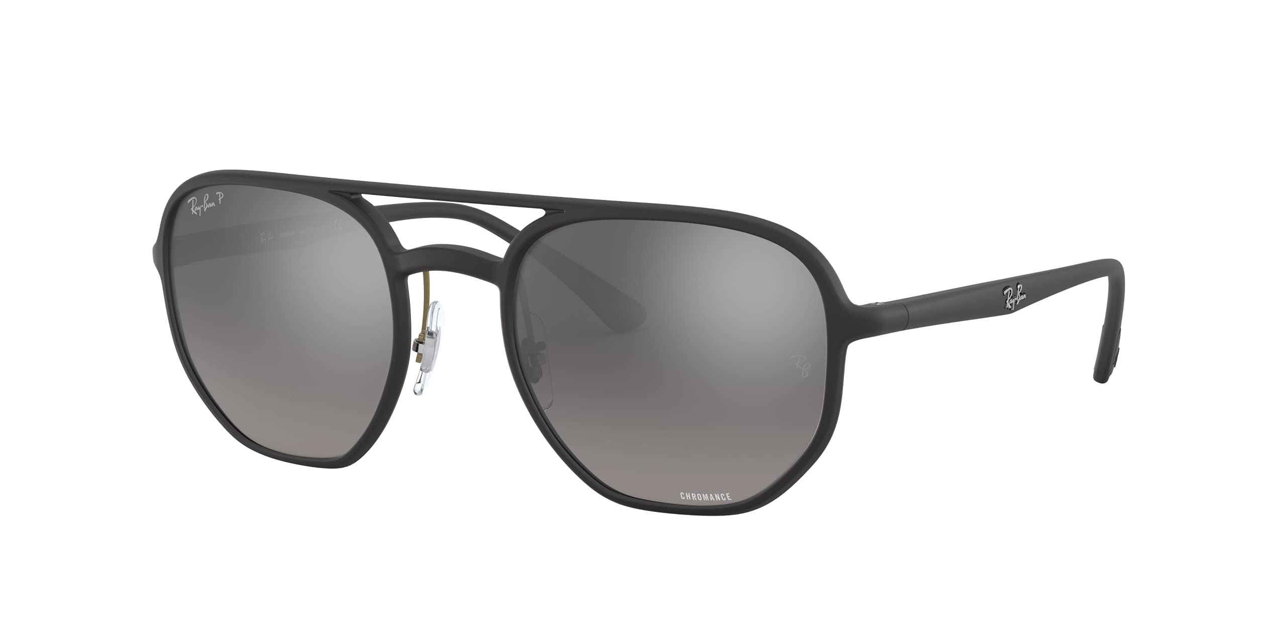 Ray-Ban Rb4321ch Chromance Hexagonal Sunglasses, Matte Black/Polarized Grey Mirrored Silver, 53 mm