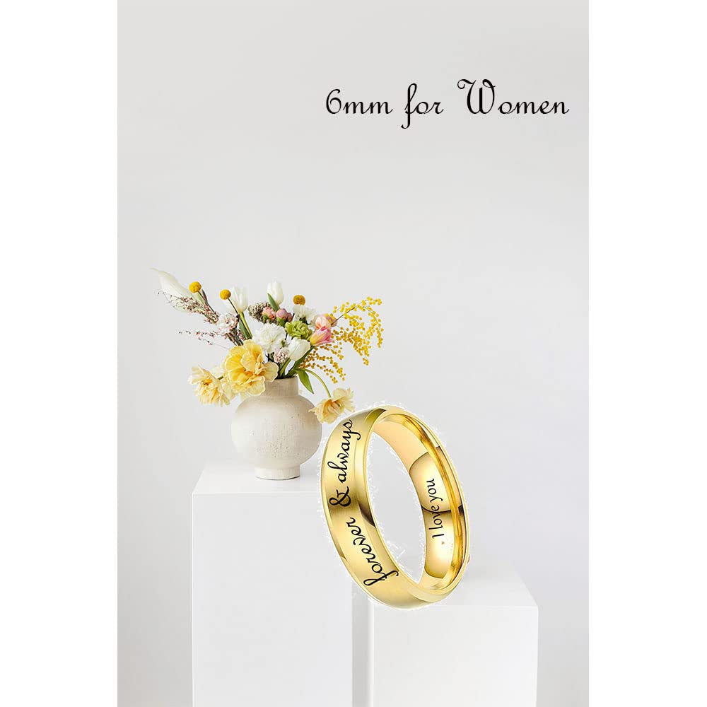Personalized Matching Rings for Couples Black Gold Silver,Engraved Promise Rings for Couples Set with 2 Rings,Wedding Engagement Rings Sets for Him and Her Valentine's Day Jewelry Gift (Gold)