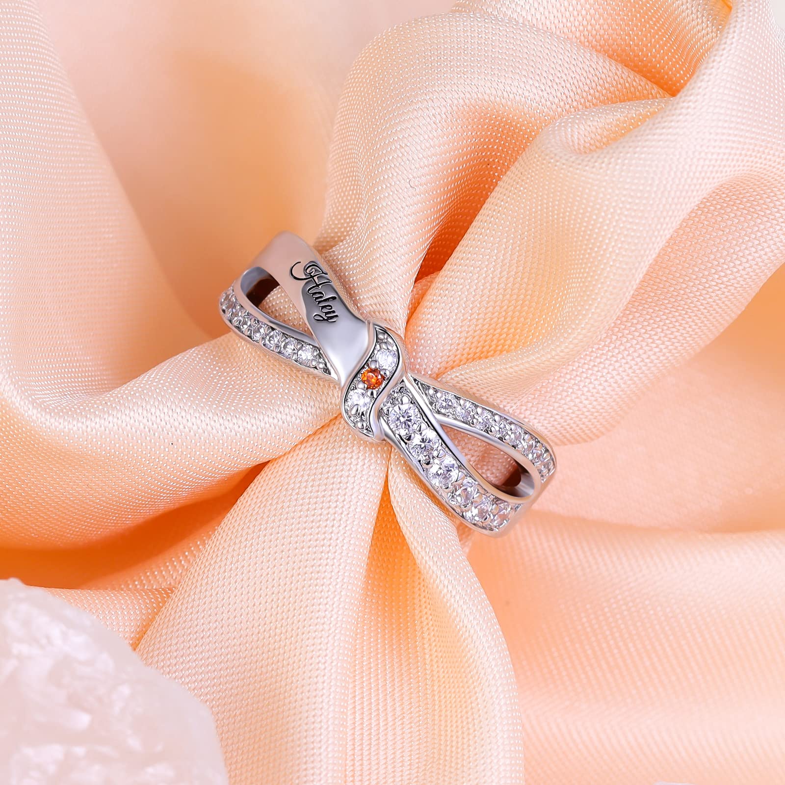 PETEANEY Personalized Sterling Silver Birthstone Rings for Women Mothers Ring with Names Custom Wedding Band for Women