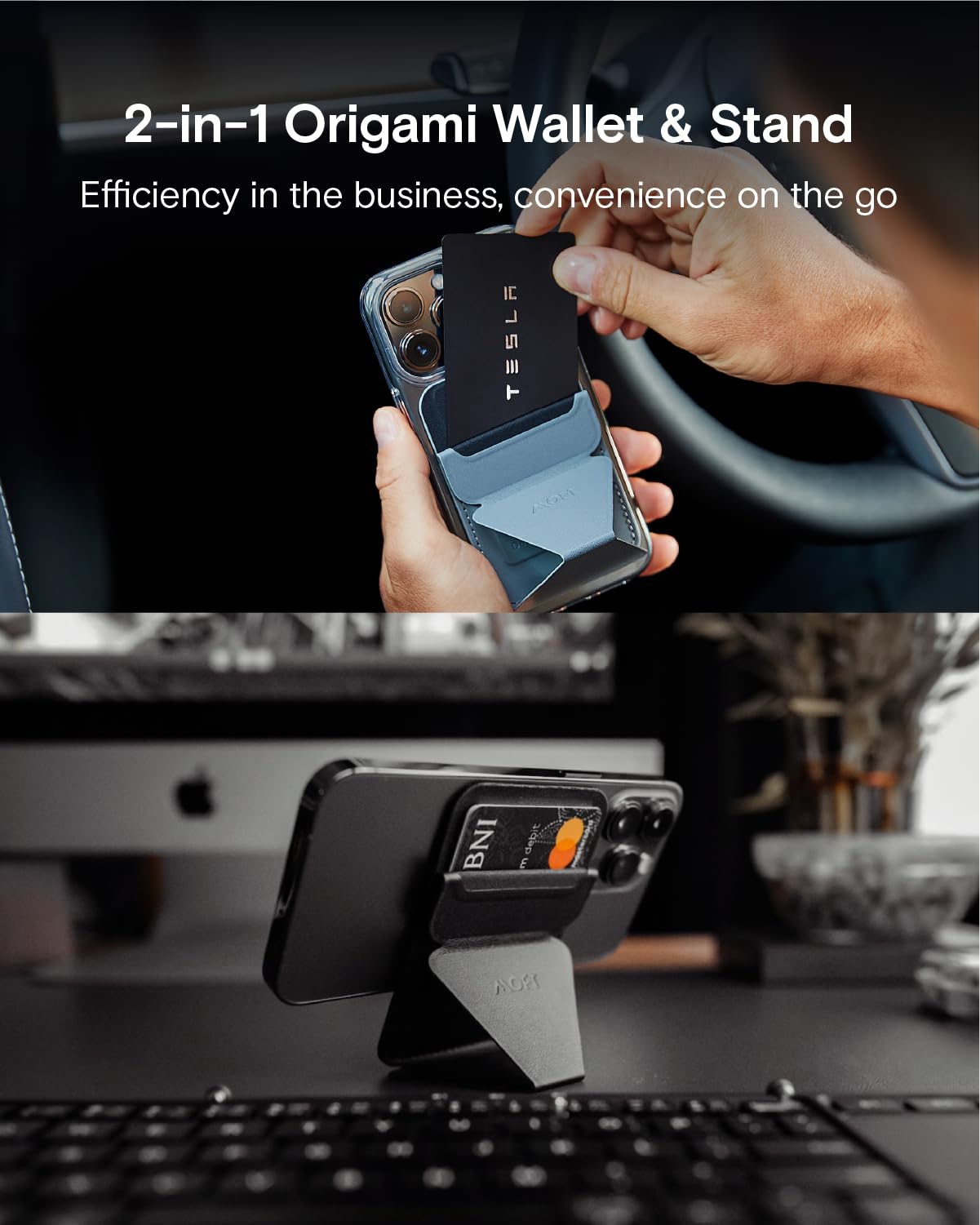 MOFT MagSafe Wallet for iPhone 15/14/13/12 Series, Strong Magnetic Phone Card Holder Fit 2 Cards & 3 Viewing Angles & Stain-Resistant Vegan Leather Phone Stand,Windy Blue