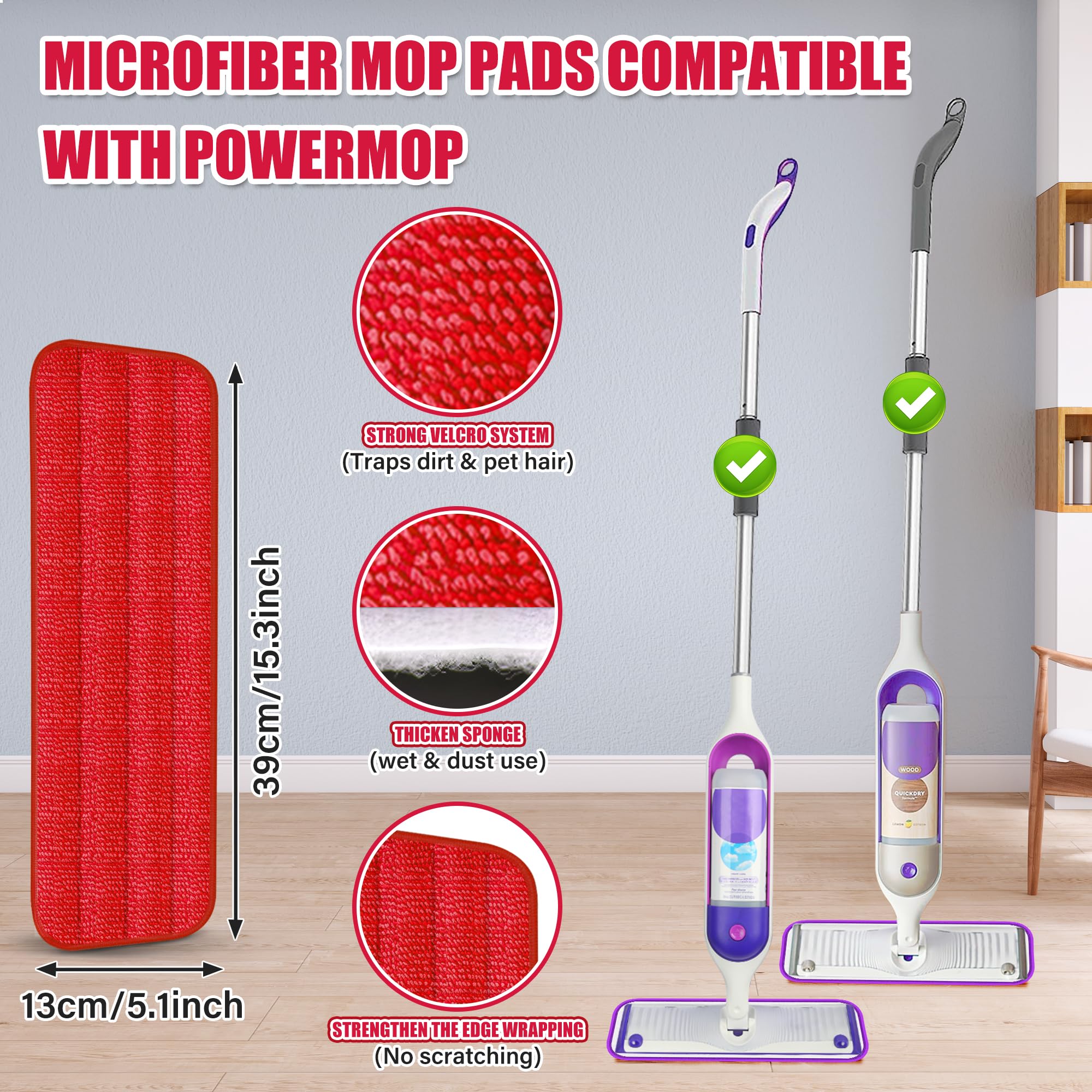 Spray Wet Mops for Hardwood Floor Cleaning - EXEGO Microfiber Dry Dust Spray Mop with Washable Pads fit for Swiffer PowerMop, Wet Jet Mop Flat Floor Mop with Sprayer for Wood Laminate Ceramic Tiles
