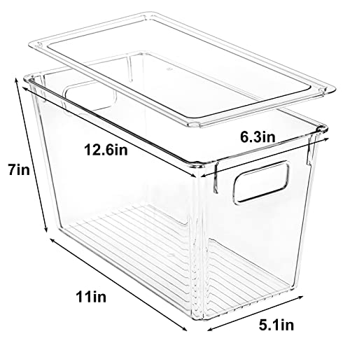 Moretoes 4 Pack Clear Plastic Storage Organizing Bins with Lids, Kitchen Organization Cabinet Fridge Organizer, Pantry Organization and Snack Storage Bins