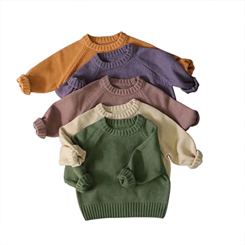 Toddler Baby Boys Girls Sweater Cable Knit Pullover Sweatshirt Long Sleeve Crew Neck Casual Tops Spring Winter Solid Clothes B-Green