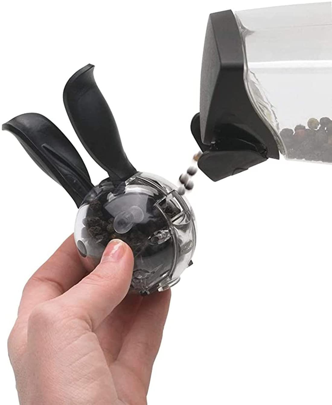 RROAD Manual Salt and Pepper Mill Set ,Mini Manual Black Pepper Grinder Multifunction Cruet Spice Grinder Ball Shape Black Rabbit Ears Design Kitchen Tools(2Pcs)