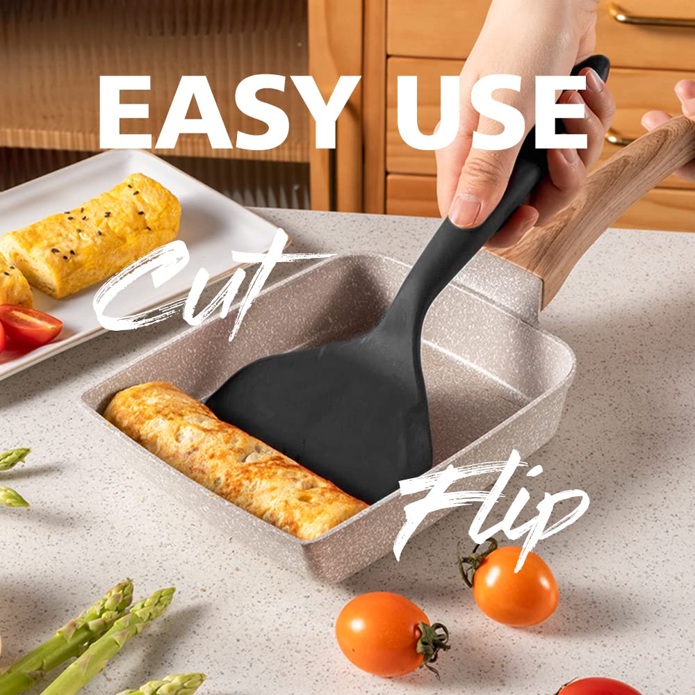 Silicone Tamagoyaki Spatula Japanese Omelette Spatula Wide Silicone Pancake Spatula Nonstick Heat-Resistant Pancake Shovel for Egg, Fish, Burgers, Steak and Pizza,Black