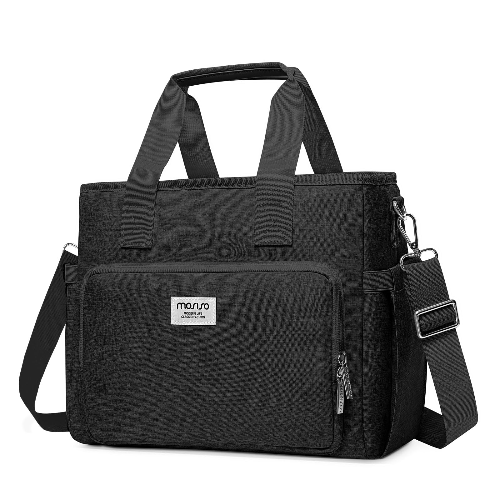 MOSISO Insulated Lunch Bag for Women Men, Cooler Bag for Work/Picnic/Hiking, Portable Lunch box with Front Pocket & Adjustable Shoulder Strap, Black