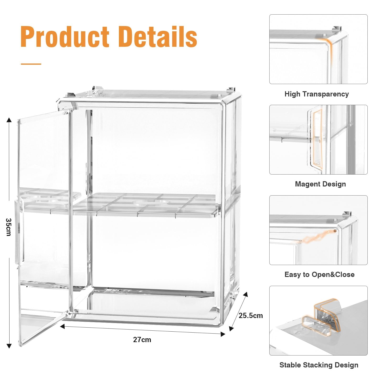 UTHIN 9Pack X-Large 2 Tiers Acrylic Display Case with Division Board, Clear Storage Box for Loungefly Backpack, Anti-Dust Stackable Bag Container Box with Magnetic Door