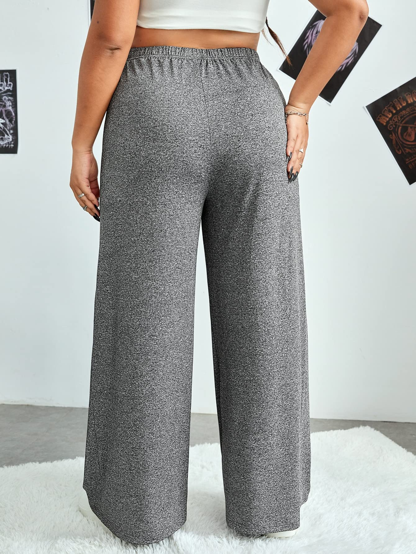 OYOANGLE Women's Plus Size High Elastic Waist Wide Leg Pants Casual Loose Yoga Pants Grey 1XL