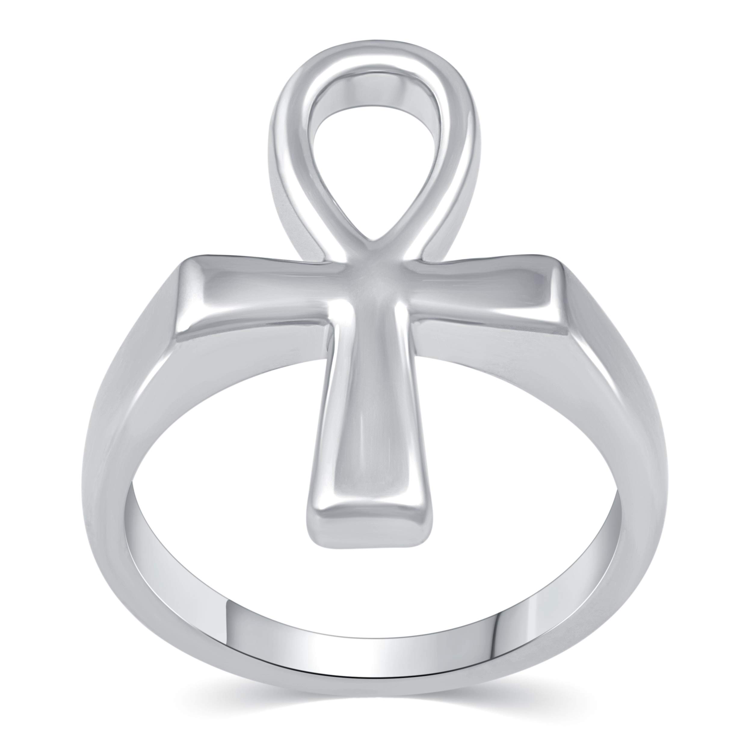 Prime and Pure Egyptian Ankh Cross Eternity Ring in 925 Sterling Silver (SIZE 8)