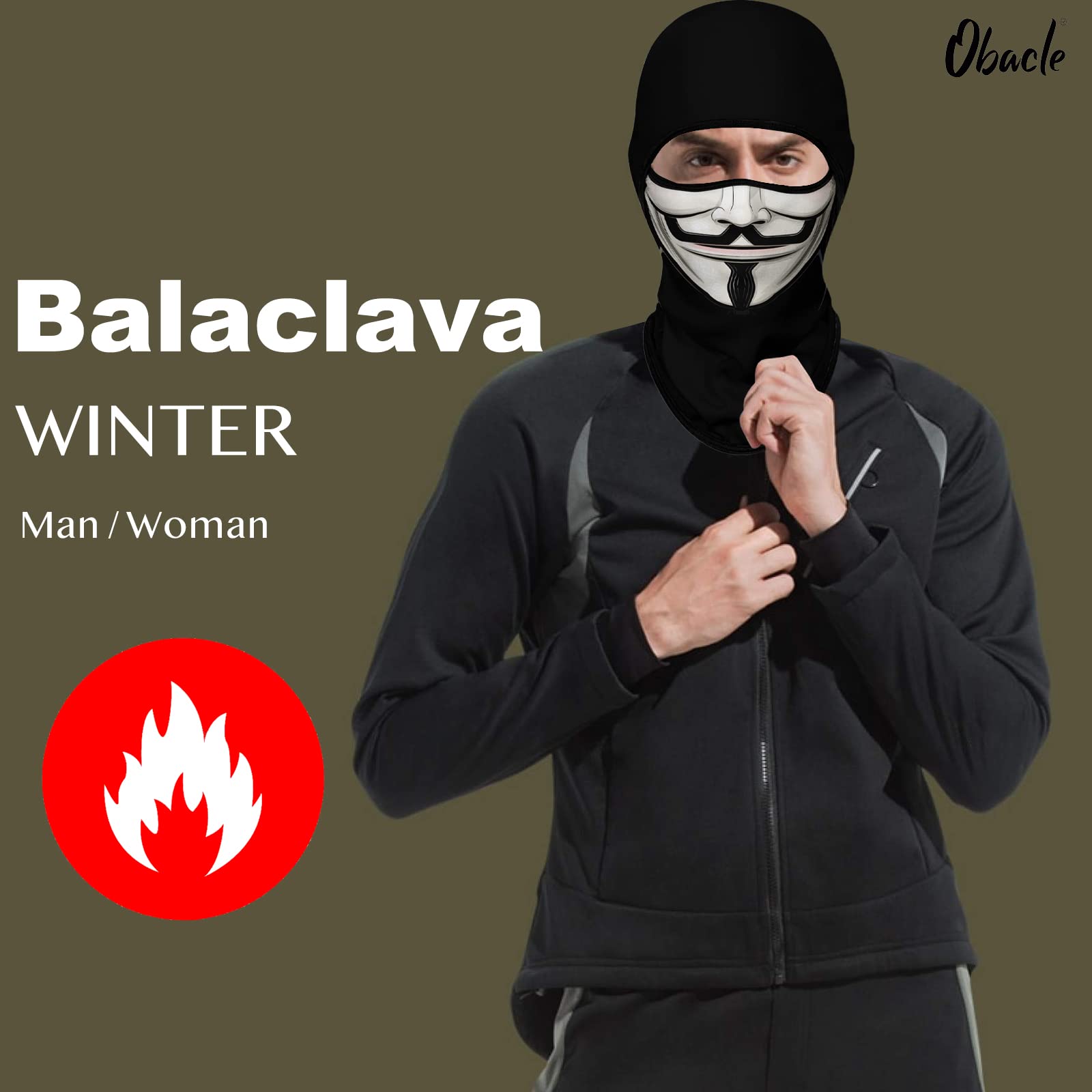 Obacle Balaclava Face Mask Men Women for Winter Cold Weather Ski Hunting (Men White Face Black Beard)