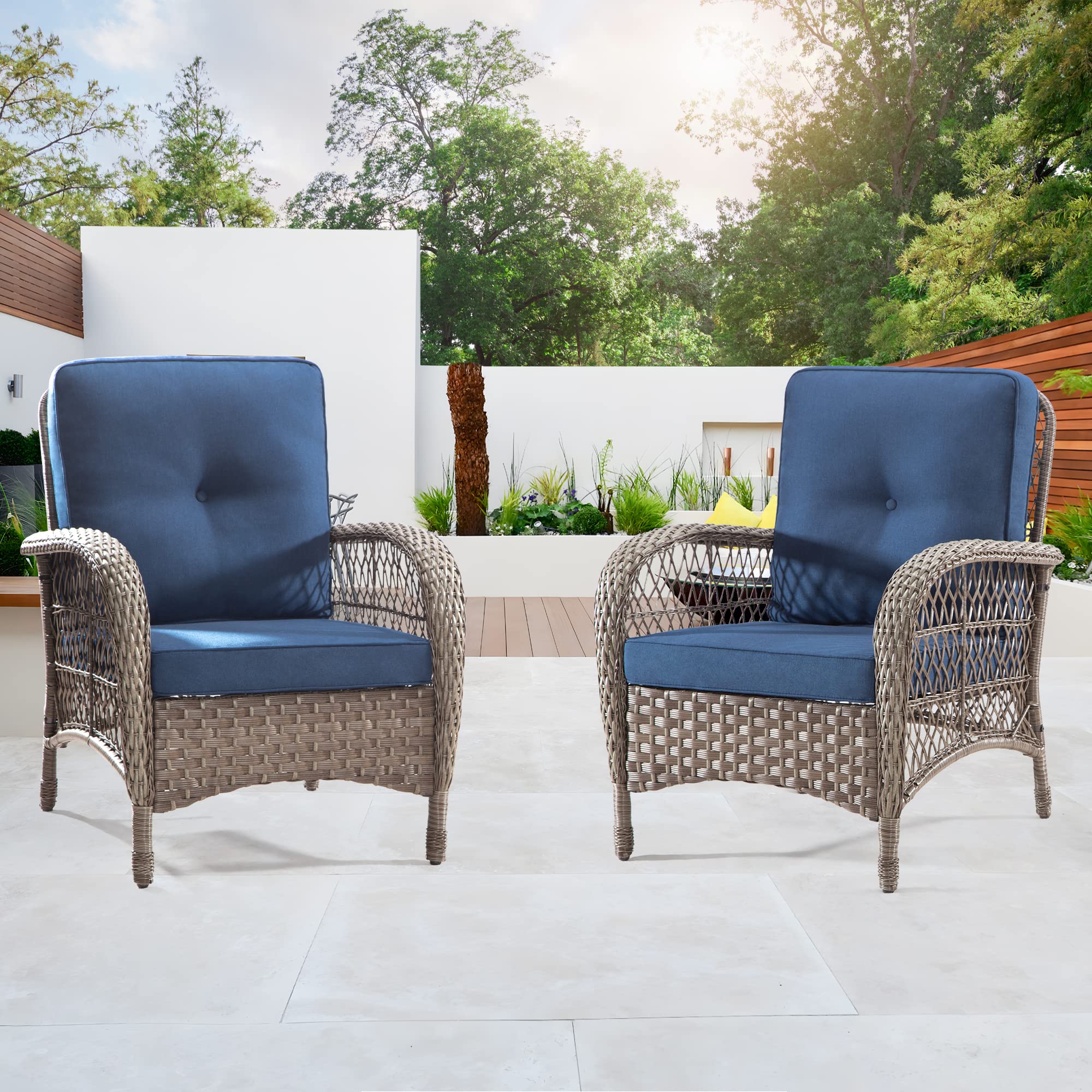 Joyside Patio Furniture Set 6-Piece Wicker Conversational Set with 2 Two-Seat Sofas, 2 Armchairs and 2 Coffee Tables - Rattan Conversation Set with Cushions(Brown mixed with gray/Beige)