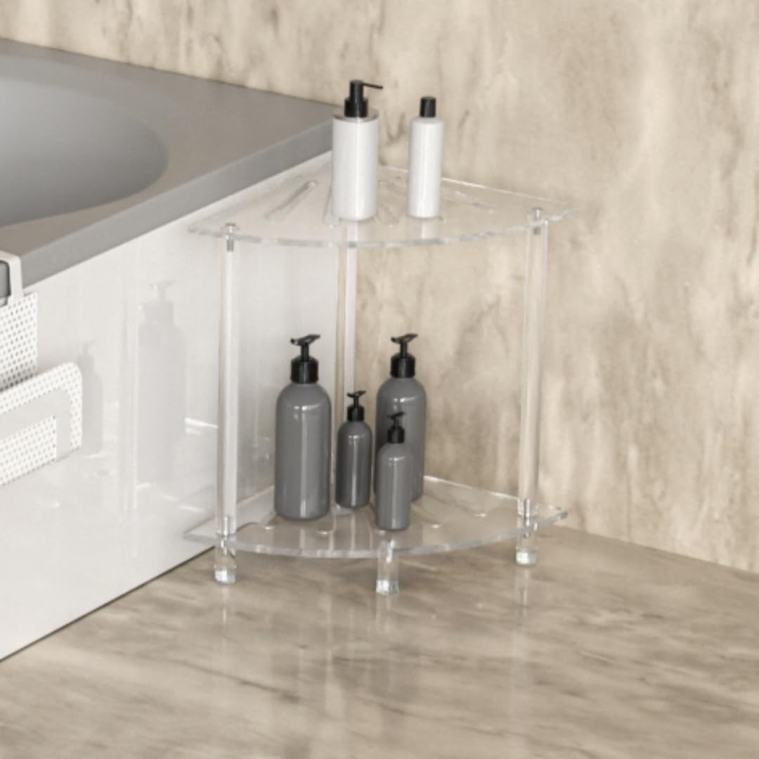 UTHIN Acrylic Corner Shower Stool, Clear Corner Shower Chair for Inside Shower, 2 Layers Shower Bench with Storage Shelf for Shaving Legs, Waterproof Non-Slip Shower Chair Seat for Bathroom