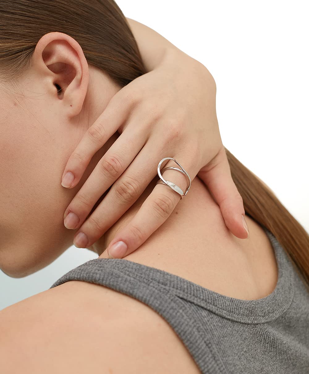Personalized Simple Geometric Statement Rings Minimalist Fashion Knuckle Stackable Gold Silver Ring for Women Girls Teen Finger Ring Adjustable Size Daughter Gifts (Silver)