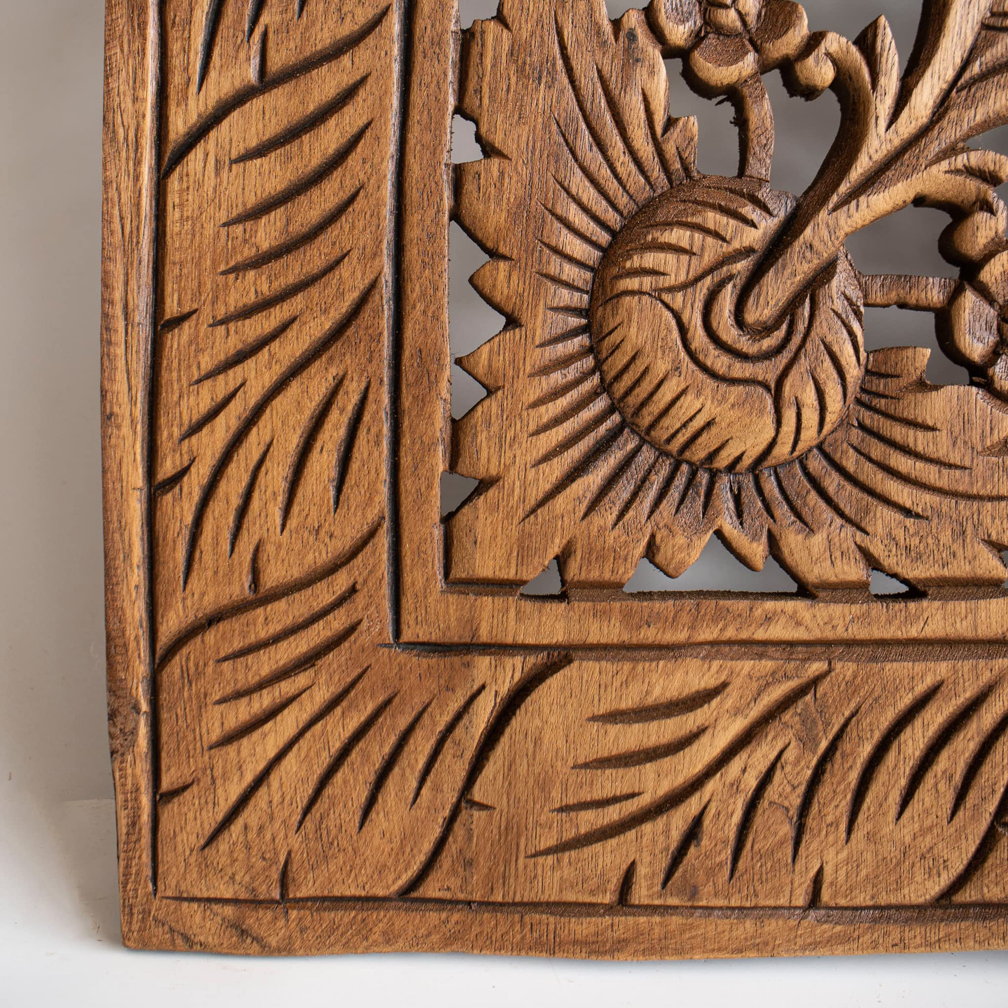 Queen Mandala Head Board Wood, Carve Wall Art Hanging, Reclaim Teak Medallion Panels, Weathered Brown Stain Finishing, 60 inches