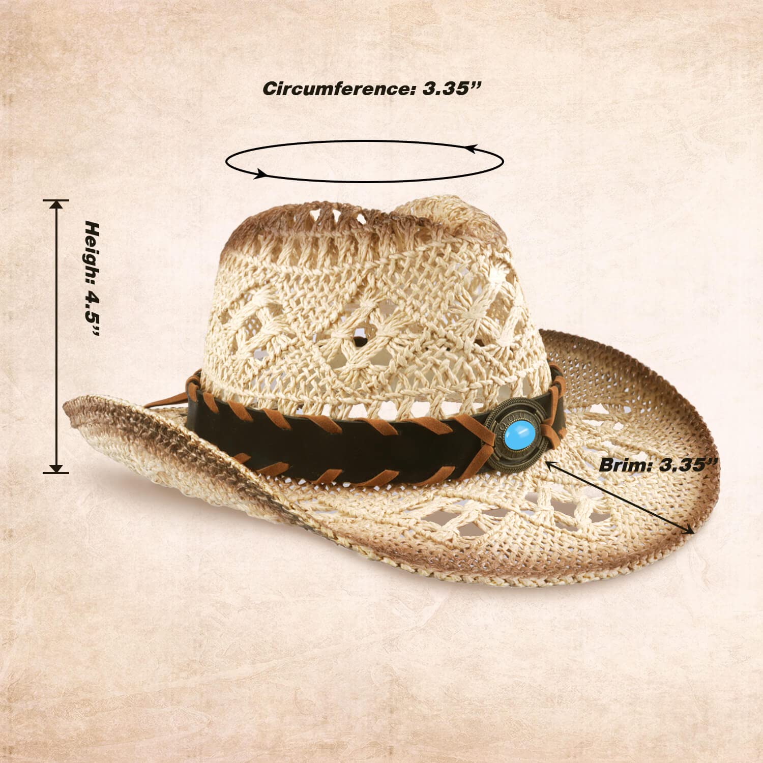 OYSPOSUP Straw Cowboy Hat for Men and Women with Shape-It Brim, Western Cowboy Hat