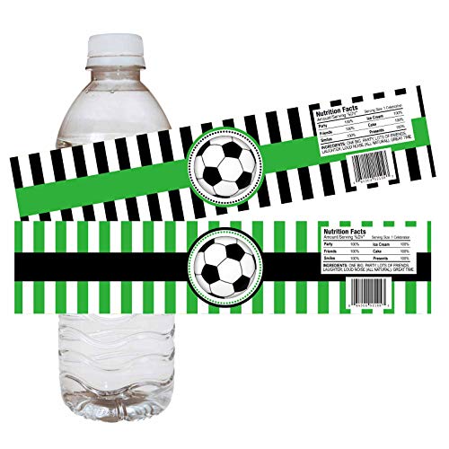 Soccer Ball Party Water Bottle Labels by Adore By Nat - Boy Girl Birthday Baby Shower Sticker - Set of 12
