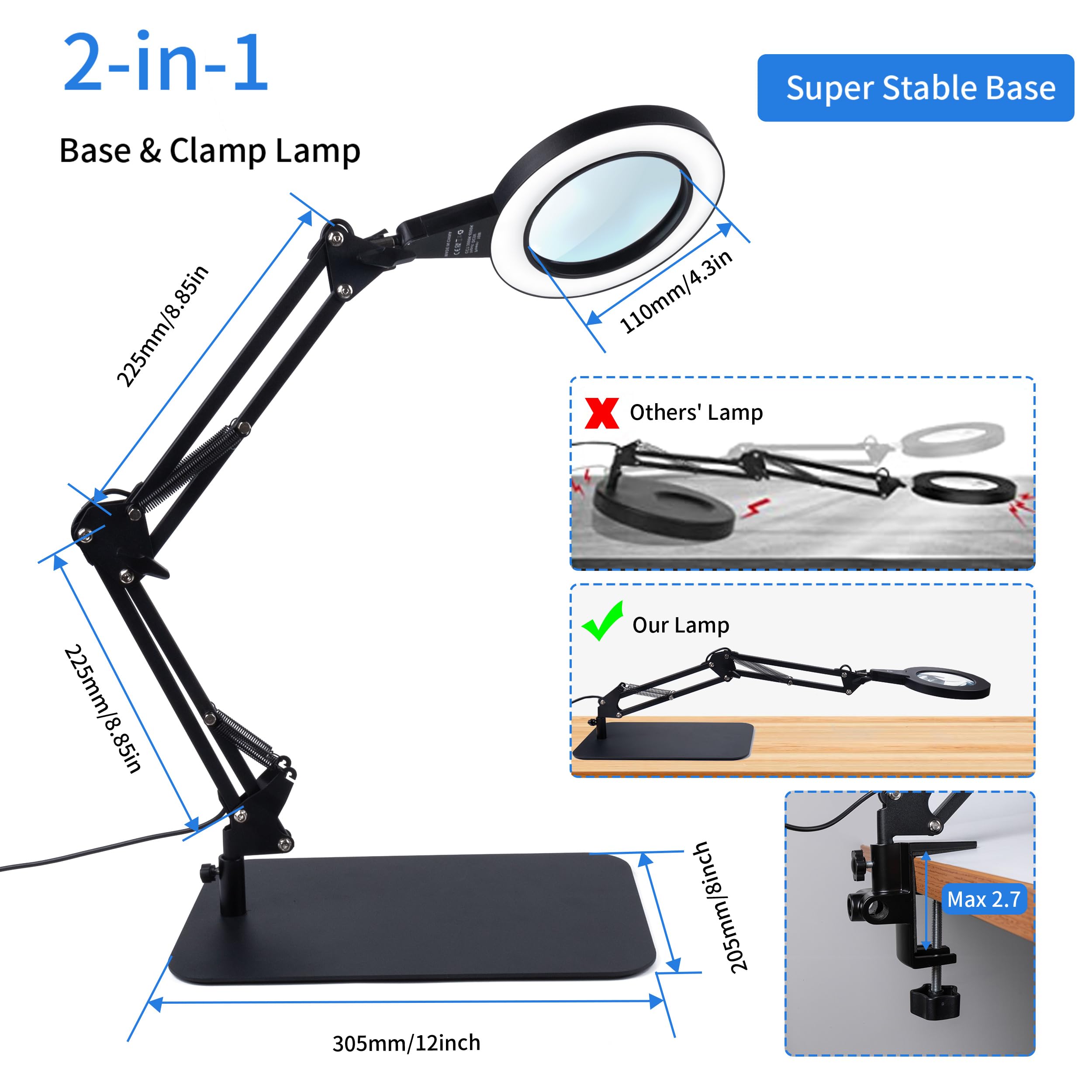 Magnifying Glass with Light and Stand,5X&10x Lighted Magnifying Glass,Led Magnifying Hobby Lamp,Magnifier with Light,Work Bench Light,Folding Soldering Magnifying Glass,Magnifying Glass for Reading