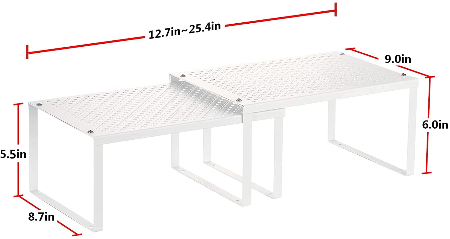 MOOACE Cabinet Shelf Organizers Set of 4, Kitchen Cabinet and Counter Shelves, Kitchen Storage Shelves Expandable Stackable, White