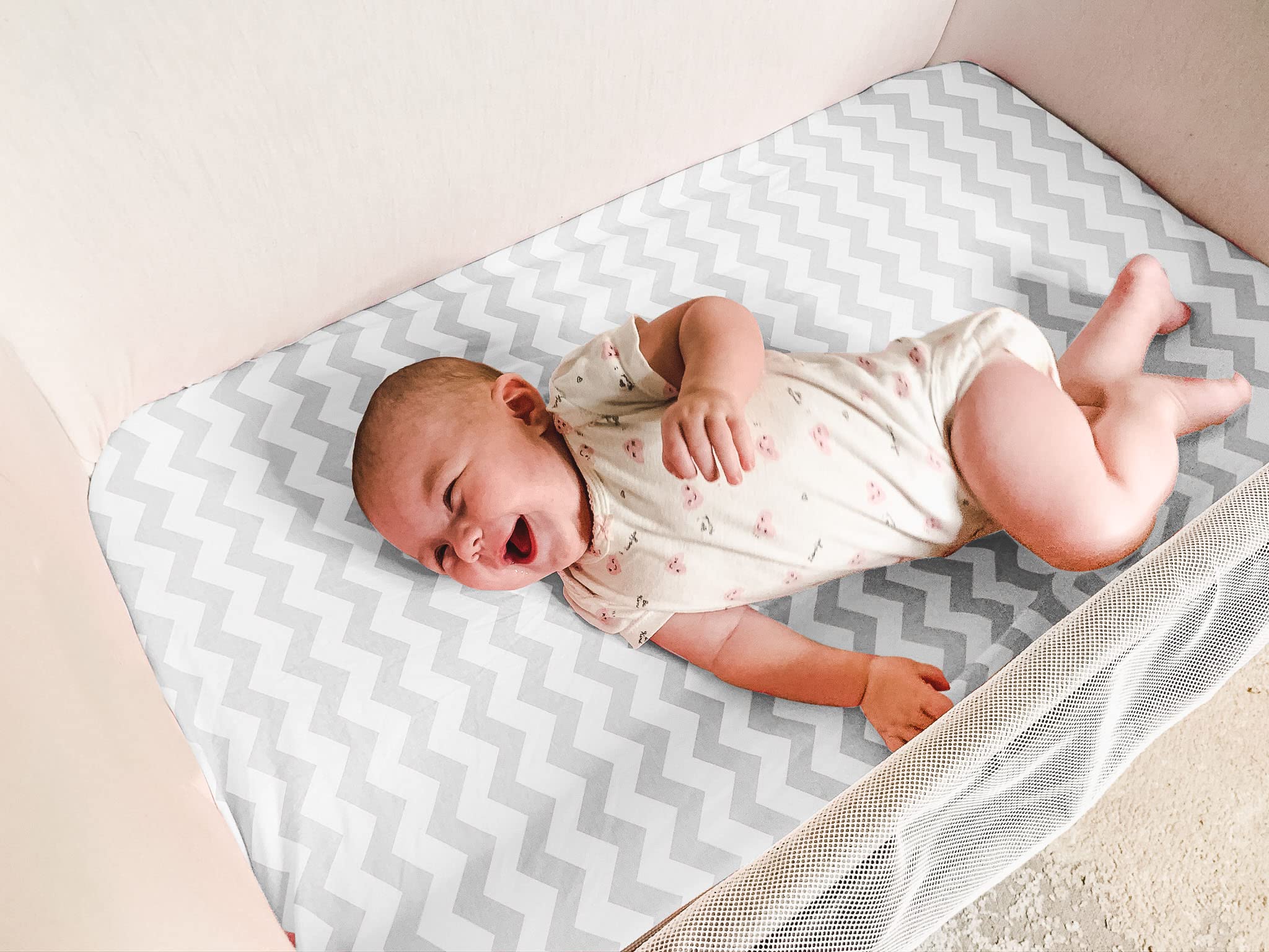 Pack n Play Sheets β Premium Pack and Play Sheets 4 Pack β 100% Super Soft Jersey Knit Cotton Playard Mattress Sheets β Portable Playpen Fitted Play Yard Mini Crib Sheet for Boy & Girl (24 x 38 x 5)
