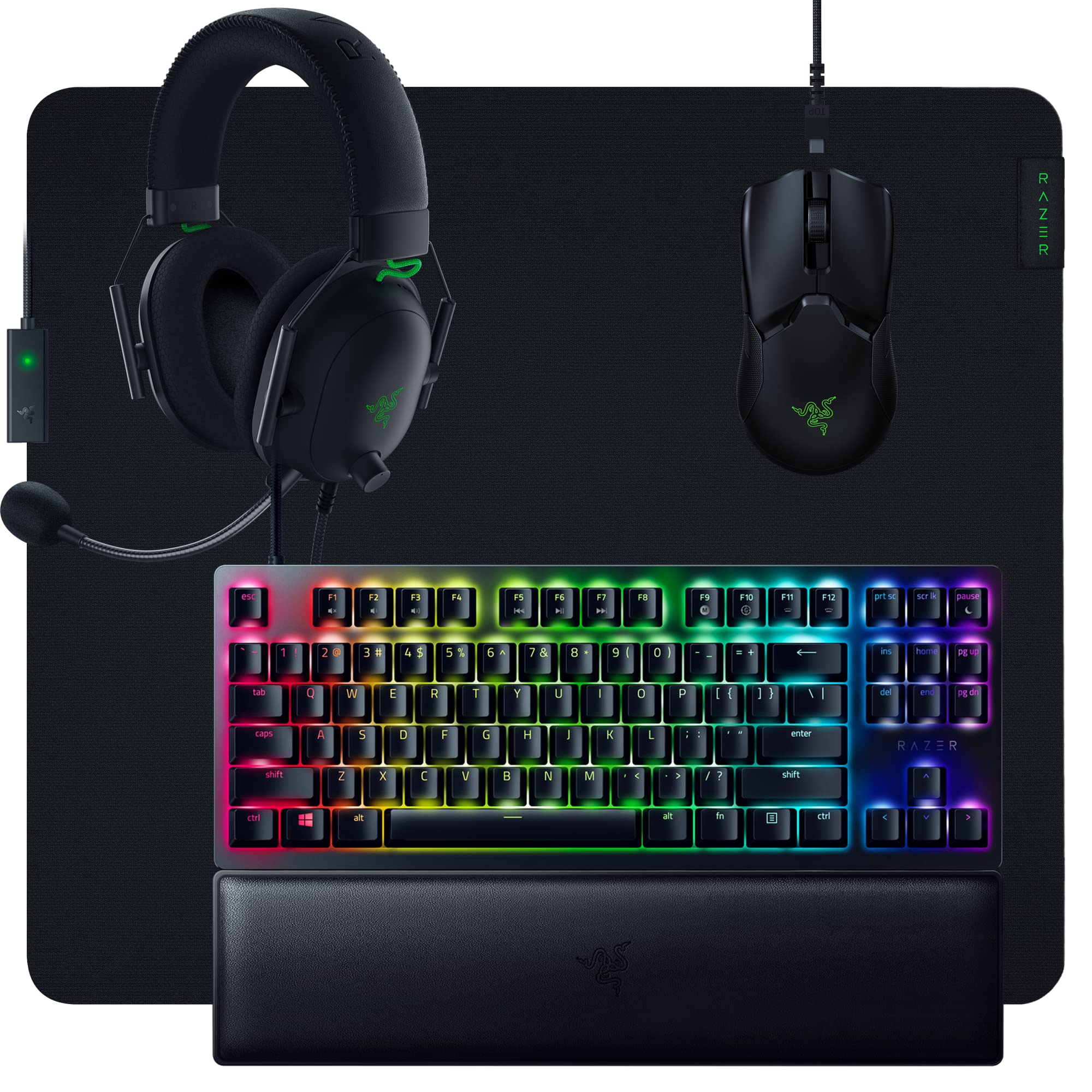 Razer Gaming Bundle: Huntsman V2 TKL Tenkeyless Keyboard w/Linear Optical Switches - BlackShark V2 Headset for PC, PS5, Xbox, Switch, Mobile - Viper Ultimate Wireless Mouse - Gigantus V2 Mouse Pad
