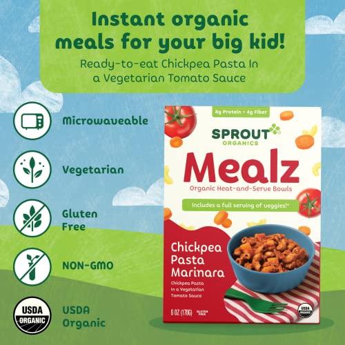 Sprout Foods Organics, Big Kid Mealz, Chickpea Pasta & Marinara, Organic Microwavable 6 oz Bowl (8-count)