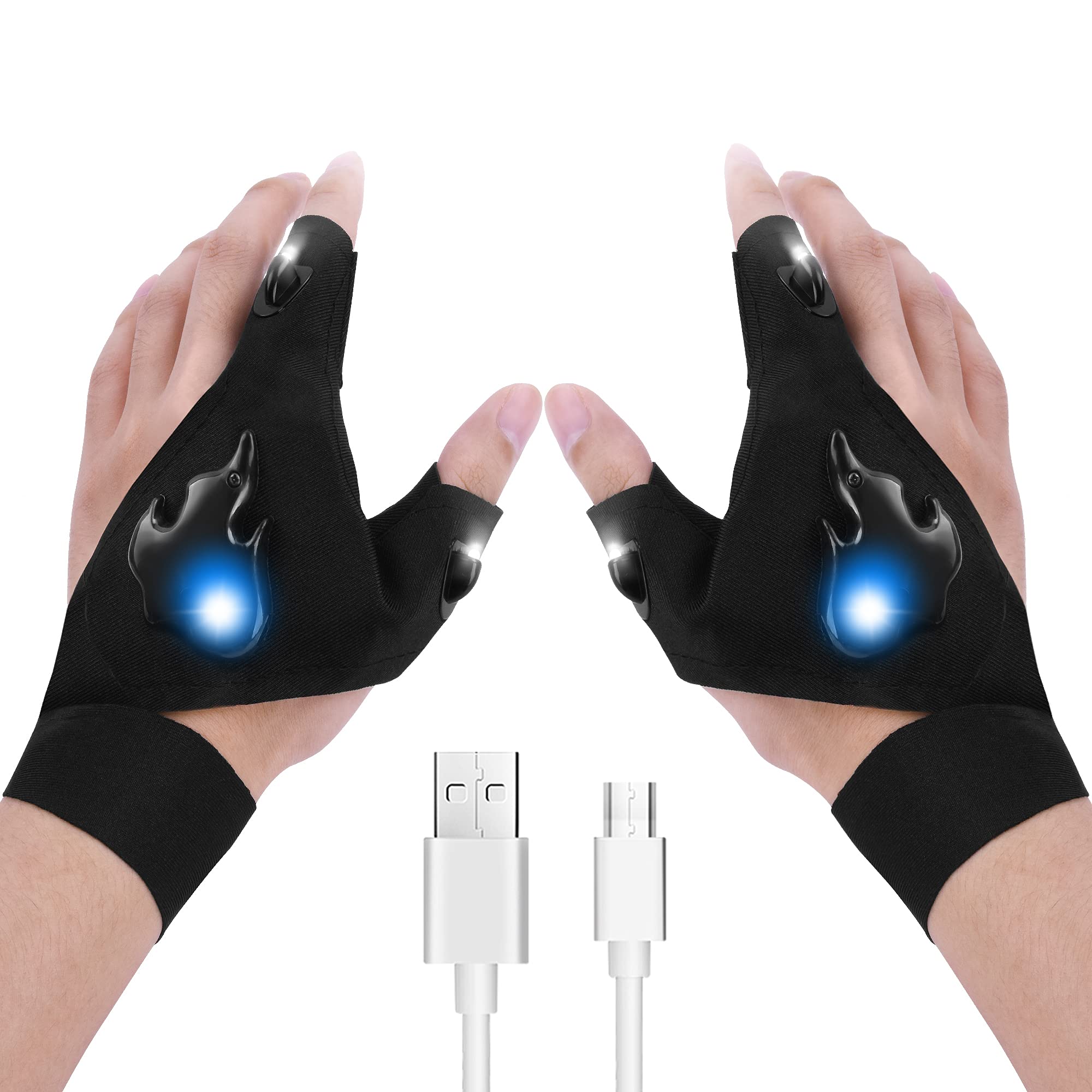 PaulTellie LED Flashlight Gloves,Rechargeable Hands Free Light Gloves, Gifts for Men, Cool Gadgets Tools for Outdoor Camping Fishing, Birthday Idea for Men Women Who Has Everything, 1 Pair