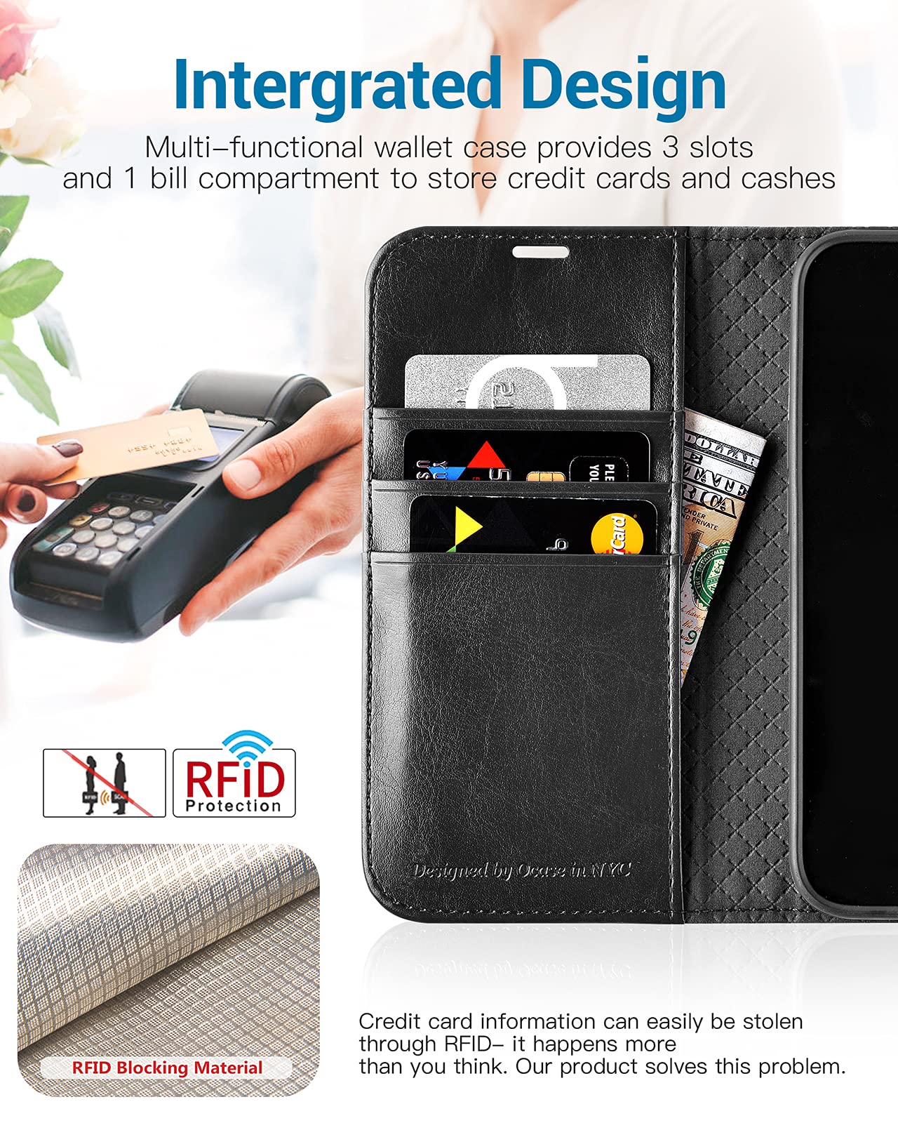 OCASE Compatible with iPhone 13 Wallet Case, PU Leather Flip Folio Case with Card Holders RFID Blocking Kickstand [Shockproof TPU Inner Shell] Phone Cover 6.1 Inch 2021 (Coffee)