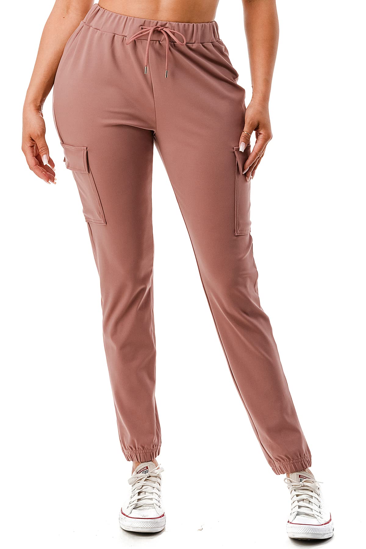 Petalroz Women's Cargo Joggers Drawstring Hiking Pants for Women Outdoor Casual Athletic Workout with Pockets,Mauve,Large
