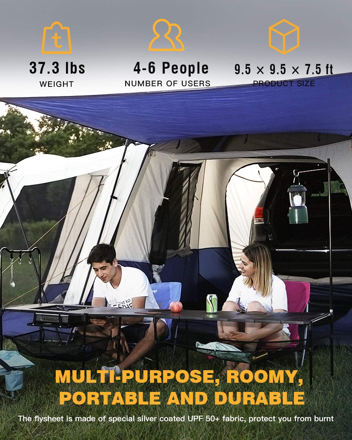 KingCamp Melfi Plus SUV Car Tent 3 Seasons 4-6 Person Multifunctional, Suitable Camping Traveling Family Outdoor Activities