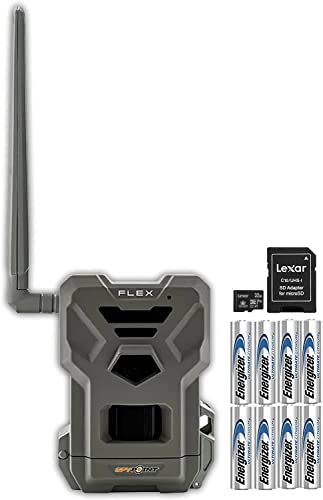 SPYPOINT Flex Dual-Sim Cellular Trail Camera 33MP Photos 1080p Videos with Sound and On-Demand Photo/Video Requests - GPS Enabled Premium Bundle with Lexar 32GB Micro SD Card (1 PK)