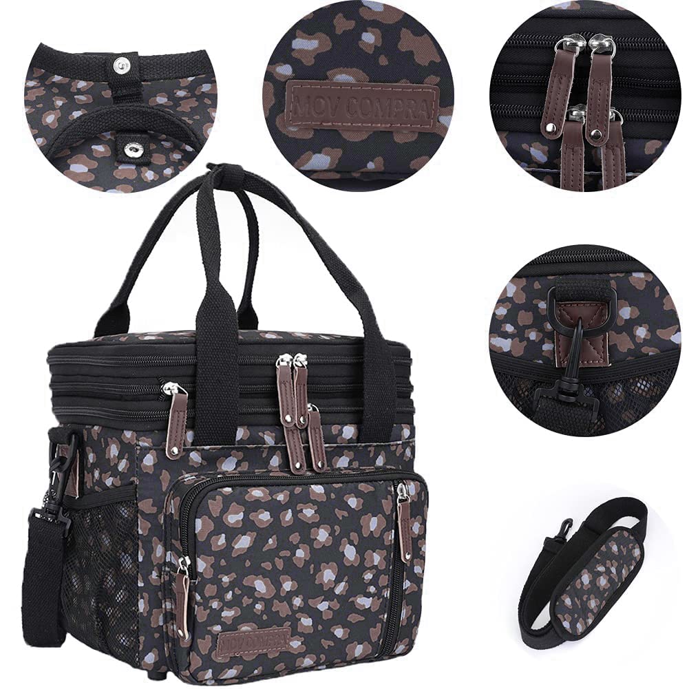 MOV COMPRA Movcompra Women Leopard Insulated Lunch Box +Insulated Snack Bag- Women Girls Reusable Sandwich
