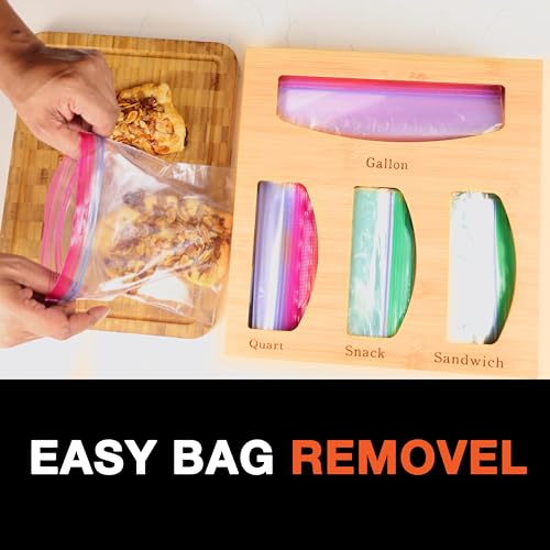 Mr Carib Chef Foil and Plastic Wrap Organizer, bamboo storage bag organizer for kitchen drawer, sandwich snack quart freezer bag organizer, baggie for kitchen plastic bag storage