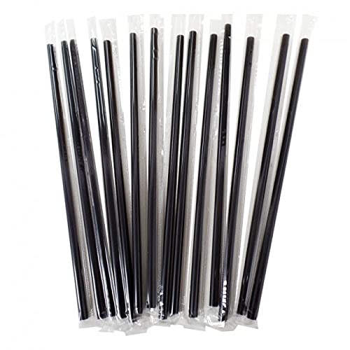 Perfect Stix Jumbo Size 7.75" Black Wrapped Clear Standard Plastic. Pack of 500 Count. Black Wrapped Plastic Straws.