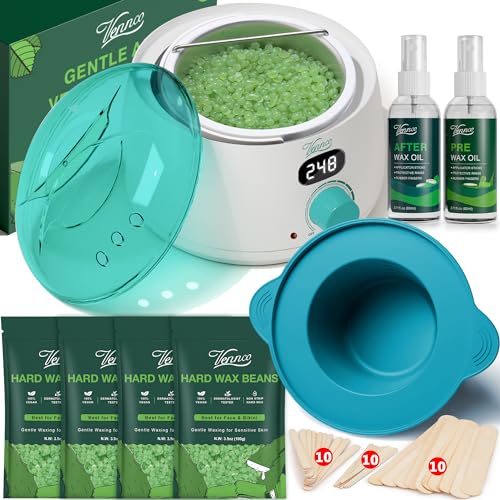 VENNCO Premium Digital Waxing Kit - Wax Melt Warmer Kit For Sensitive Skin Coarse Hair Removal - 14oz Hard Wax Beads & Silicone Liner -For Body Face Leg Bikini Brazilian -Home Waxing Kit For Women Men