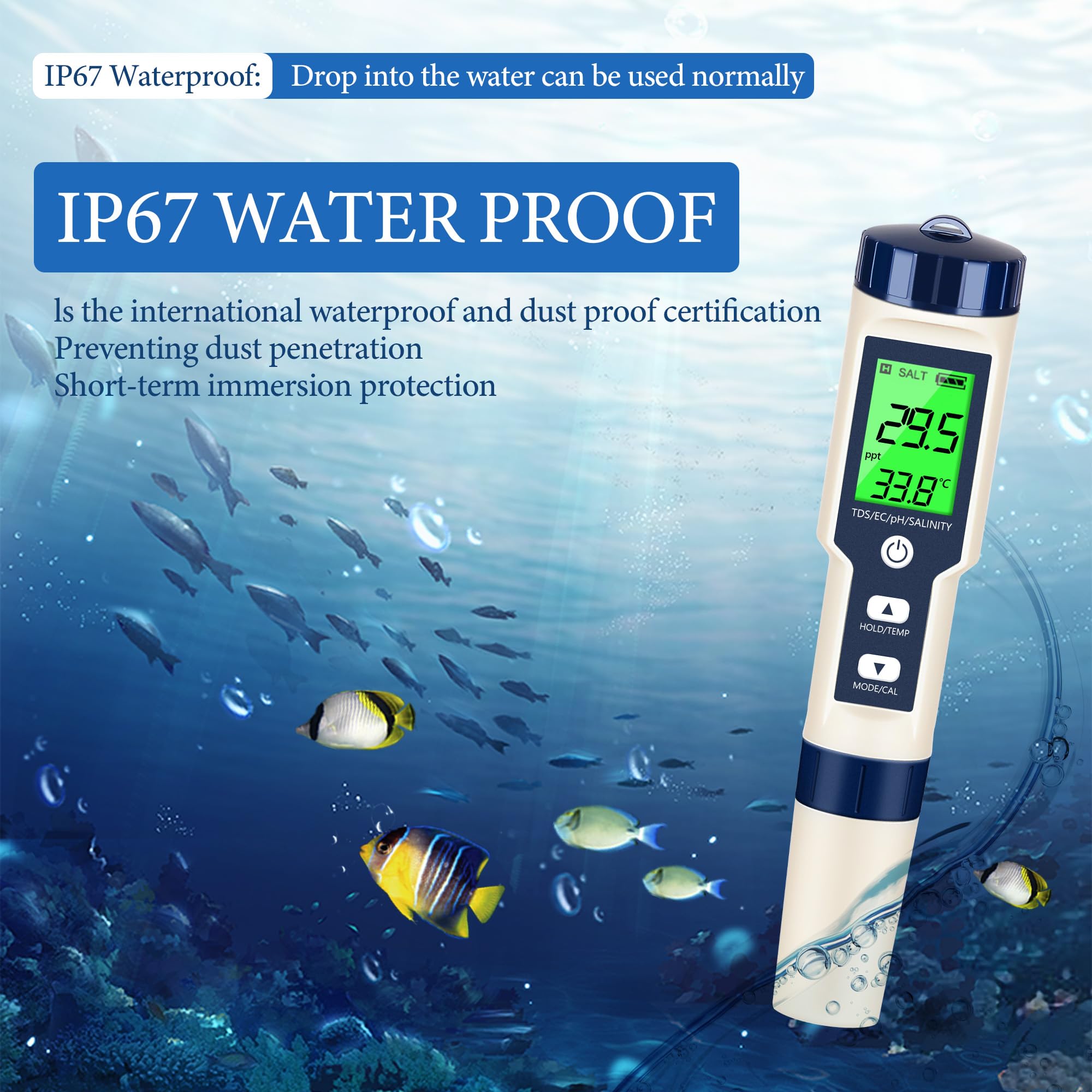 pH Meter for Water,Pool Water Tester 5 in 1 pH/TDS/Salinity/Temp&EC Meter,IP67 Waterproof pH Tester,TDS Meter Digital Water Tester with Backlit,Salt Water Pool Testing Kit for Aquarium & Seawater.