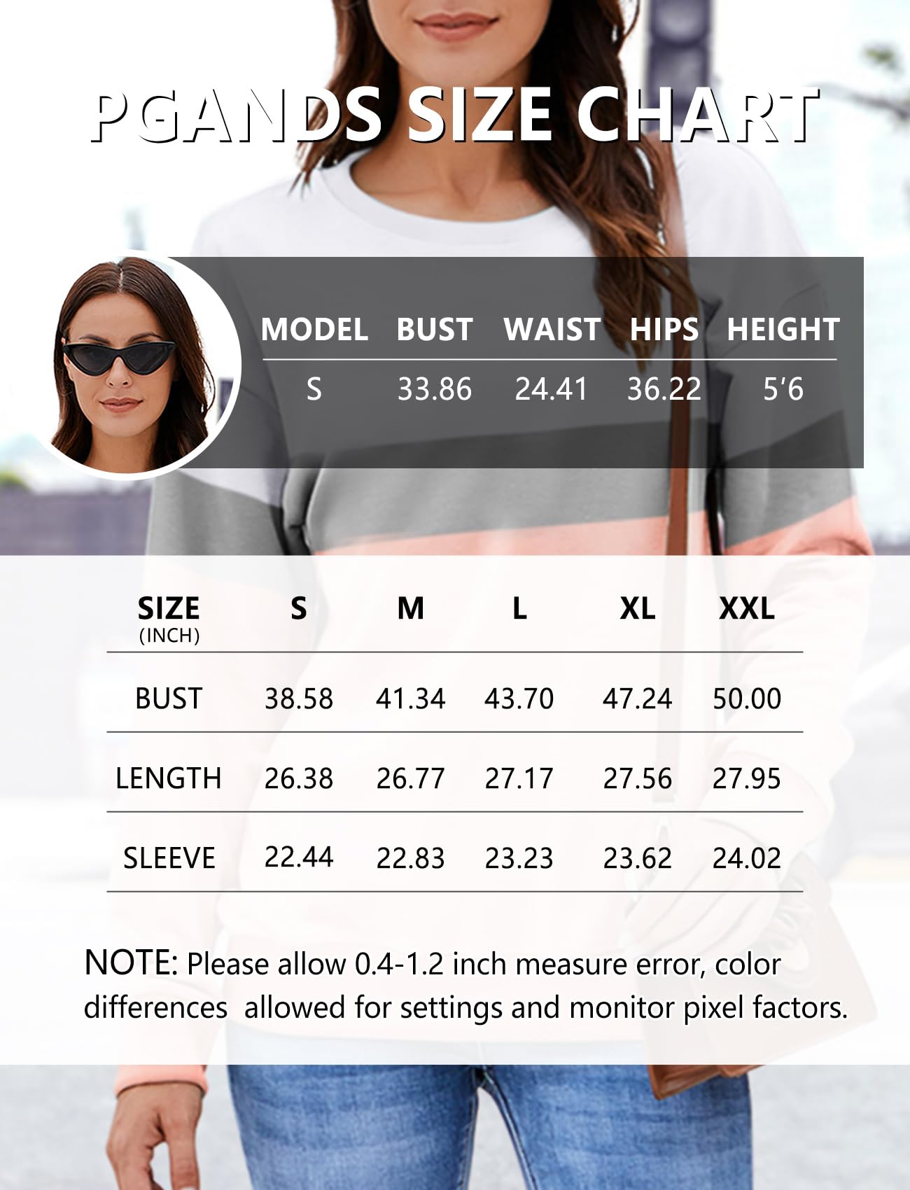 PGANDS Women's Casual Crew Neck Color Block Sweatshirts Long Sleeve Cute Comfy Lightweight Pullover Tops