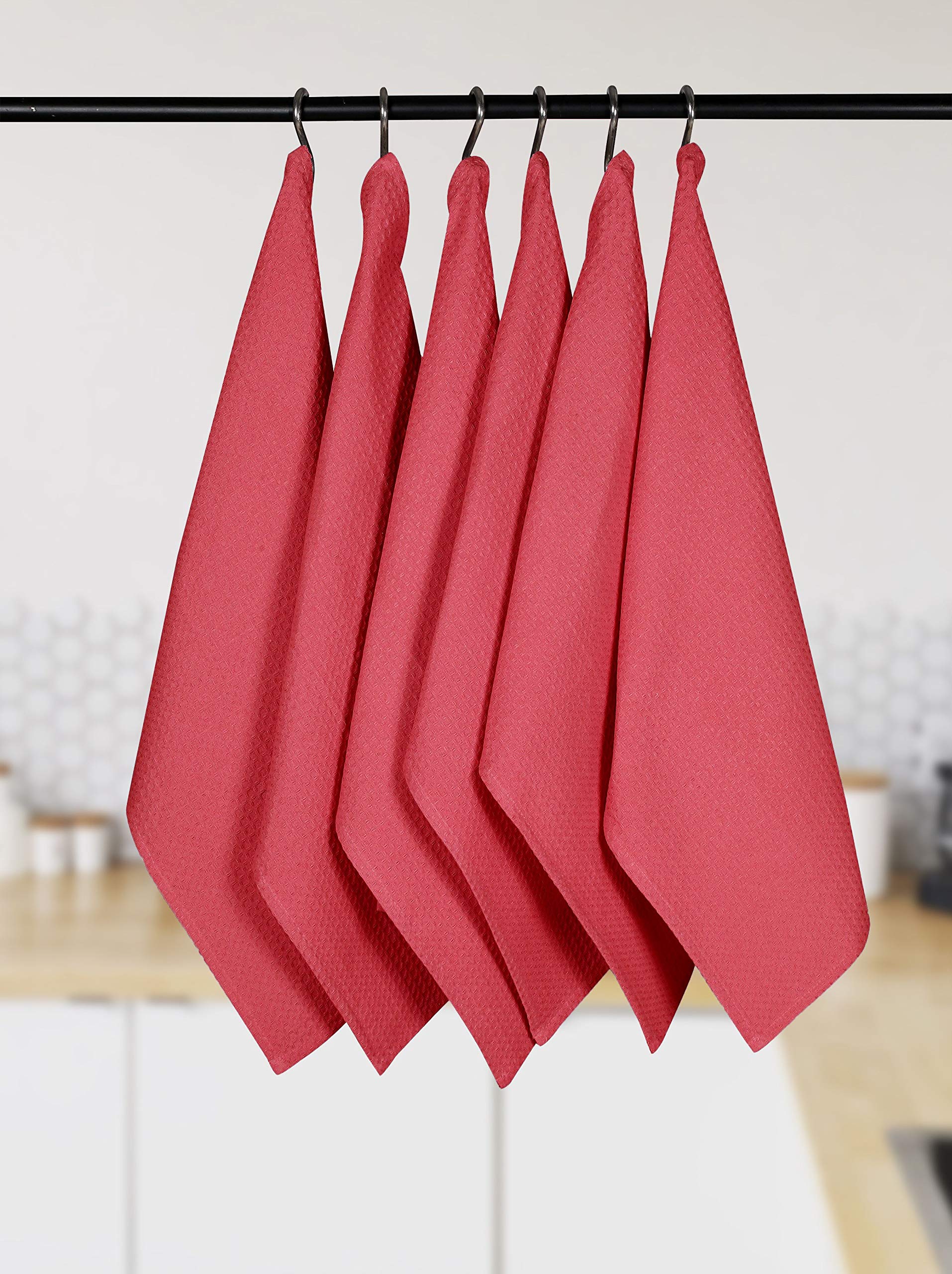Native Fab Waffle 12 Pack 100% Cotton Kitchen Dish Towels 16x26 Absorbent Durable Washable, Tea Towels, Dish Cloths, Bar Towels, Cleaning Towels, Kitchen Towels with Hanging Loop, Red